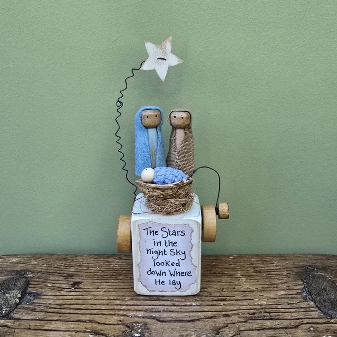 Handmade Nativity Automaton - Vintage Peg Mary & Joseph, Walnut Shell ...