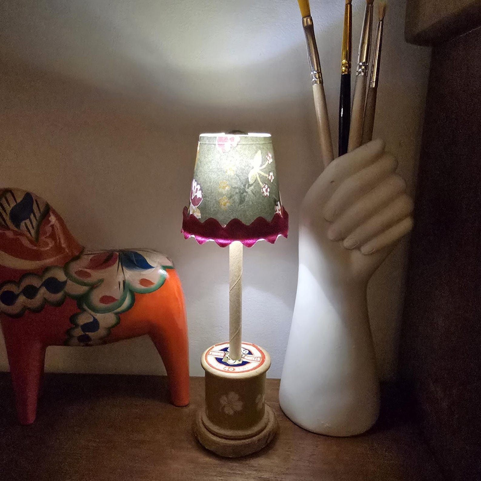 Handmade Miniature Table Lamp With Vintage Wooden Bobbin Base, Fairy ...