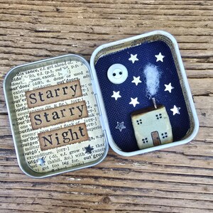 Starry Starry Night. Handmade, Upcycled Tin With Tiny Wooden House ...