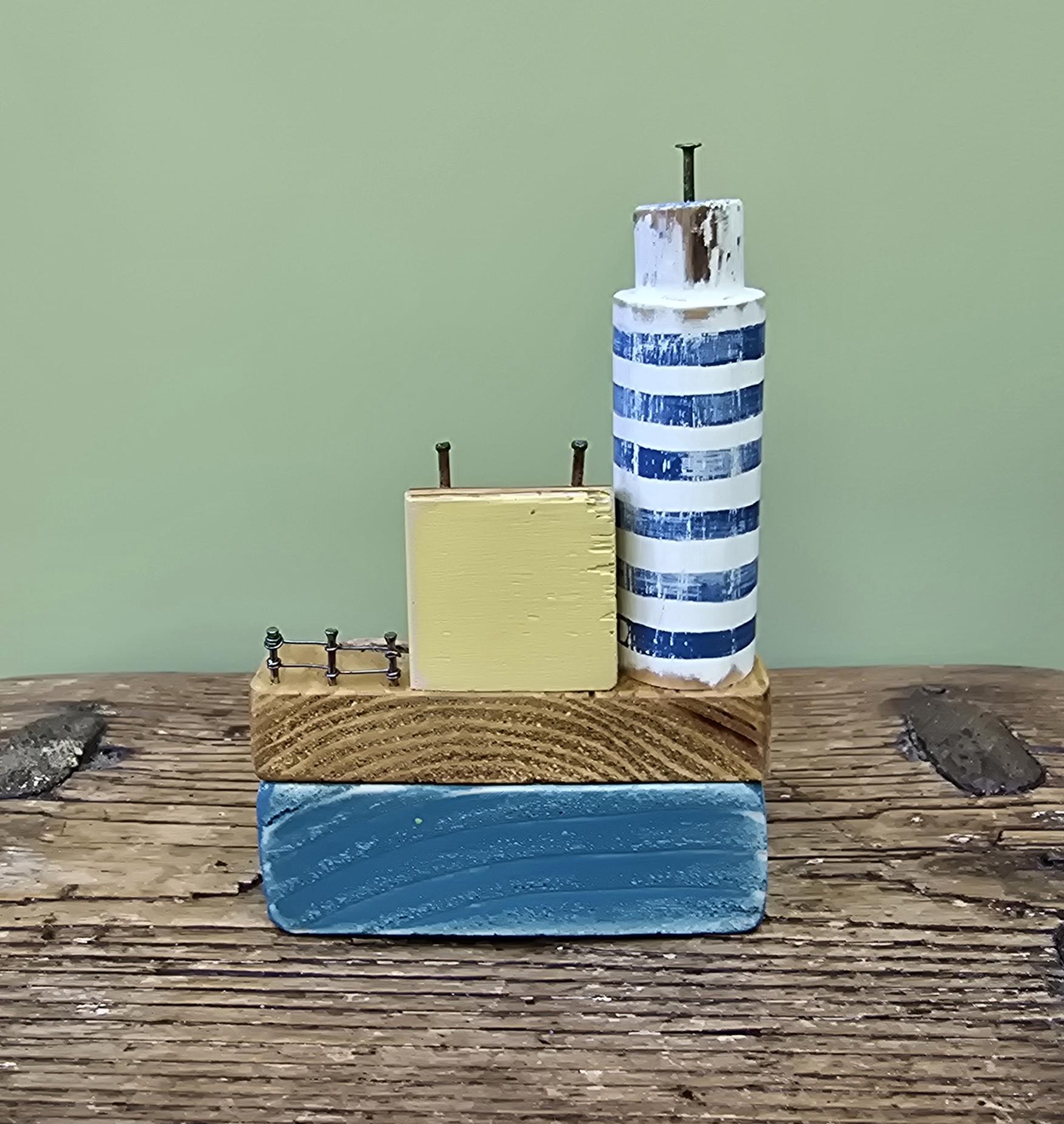 Wooden Harbour Model With Lighthouse and Boats. Little Wooden Seaside ...