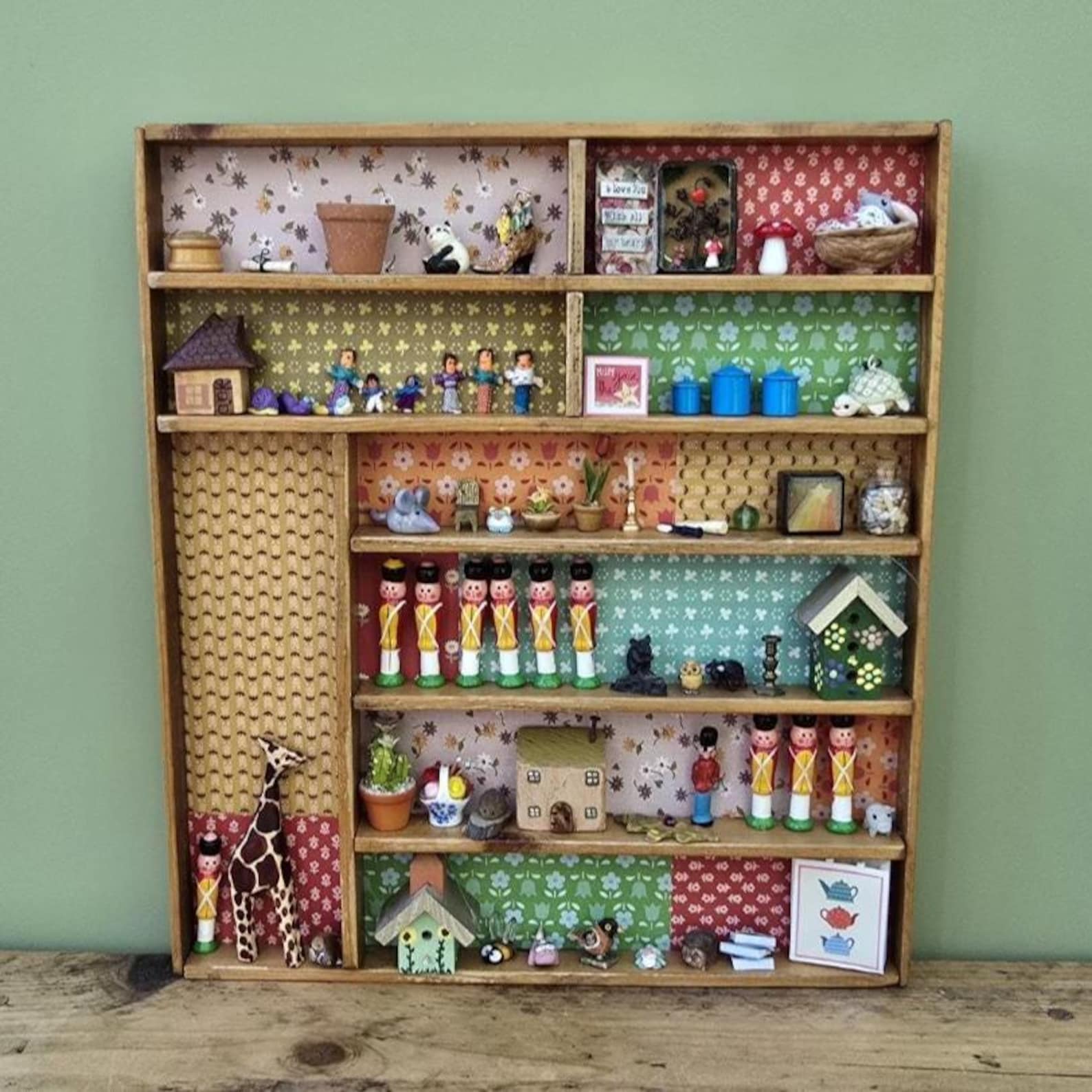 Upcycled Shelf. Vintage Wall Mounted Shelves With Patterned Backing ...