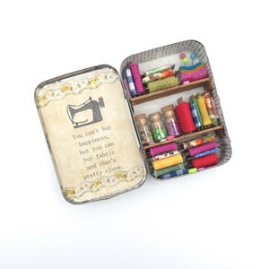 Miniature Sewing Room Scene in a Vintage Tin. Unique Handmade Sewing ...