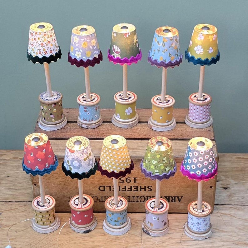 Handmade Miniature Table Lamp With Vintage Wooden Bobbin Base, Fairy ...