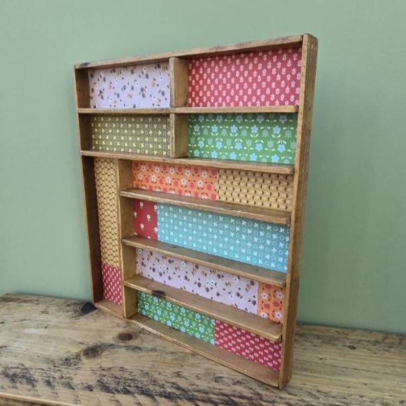 Upcycled Shelf. Vintage Wall Mounted Shelves With Patterned Backing ...