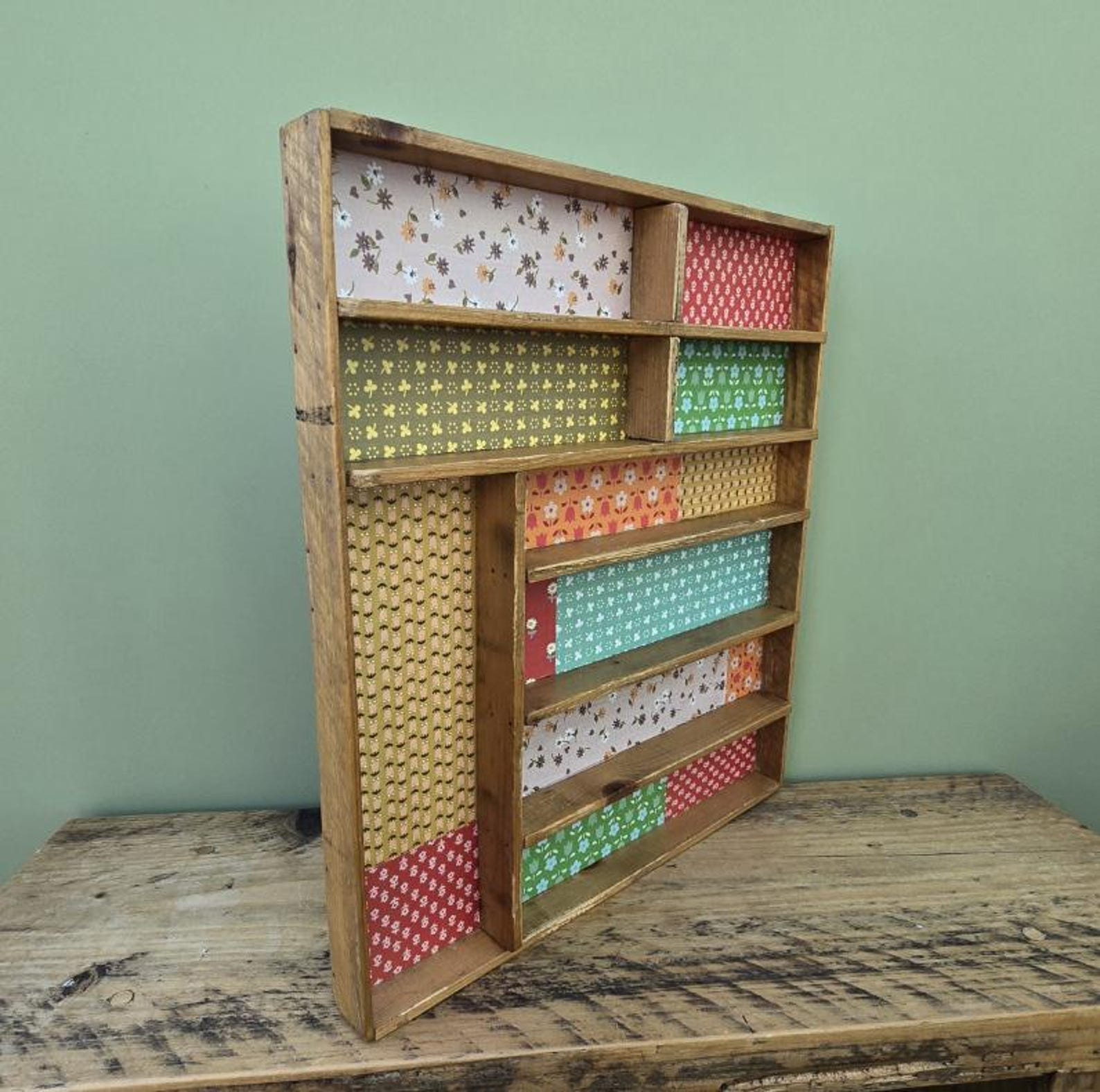 Upcycled Shelf. Vintage Wall Mounted Shelves With Patterned Backing ...