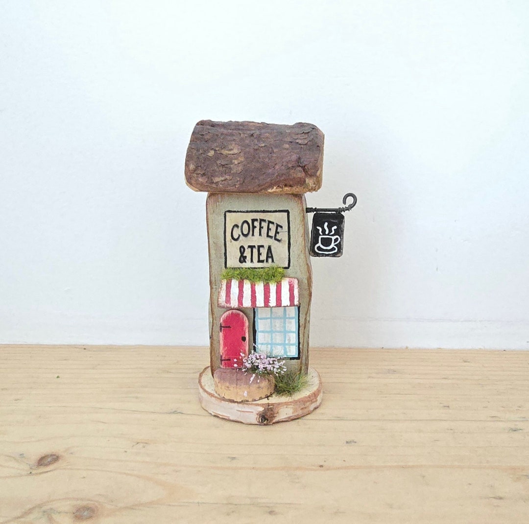 Miniature Coffee Shop Model Handmade, Recycled Wood Home Decor Coffee ...