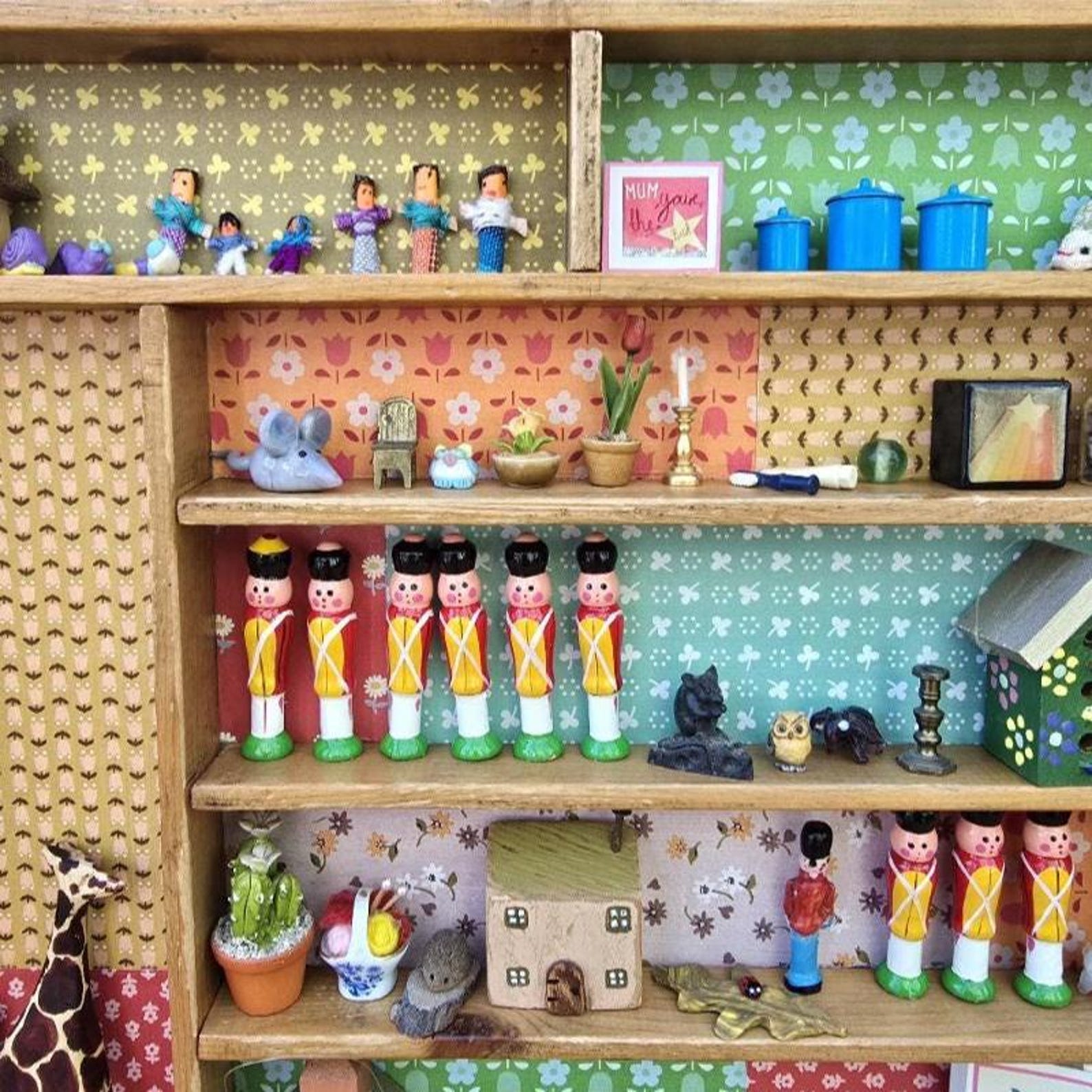 Upcycled Shelf. Vintage Wall Mounted Shelves With Patterned Backing ...