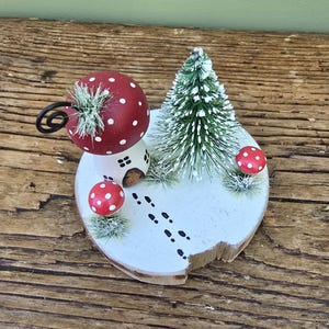 Whimsical Handmade Wooden Toadstool House on Log Slice - Unique ...