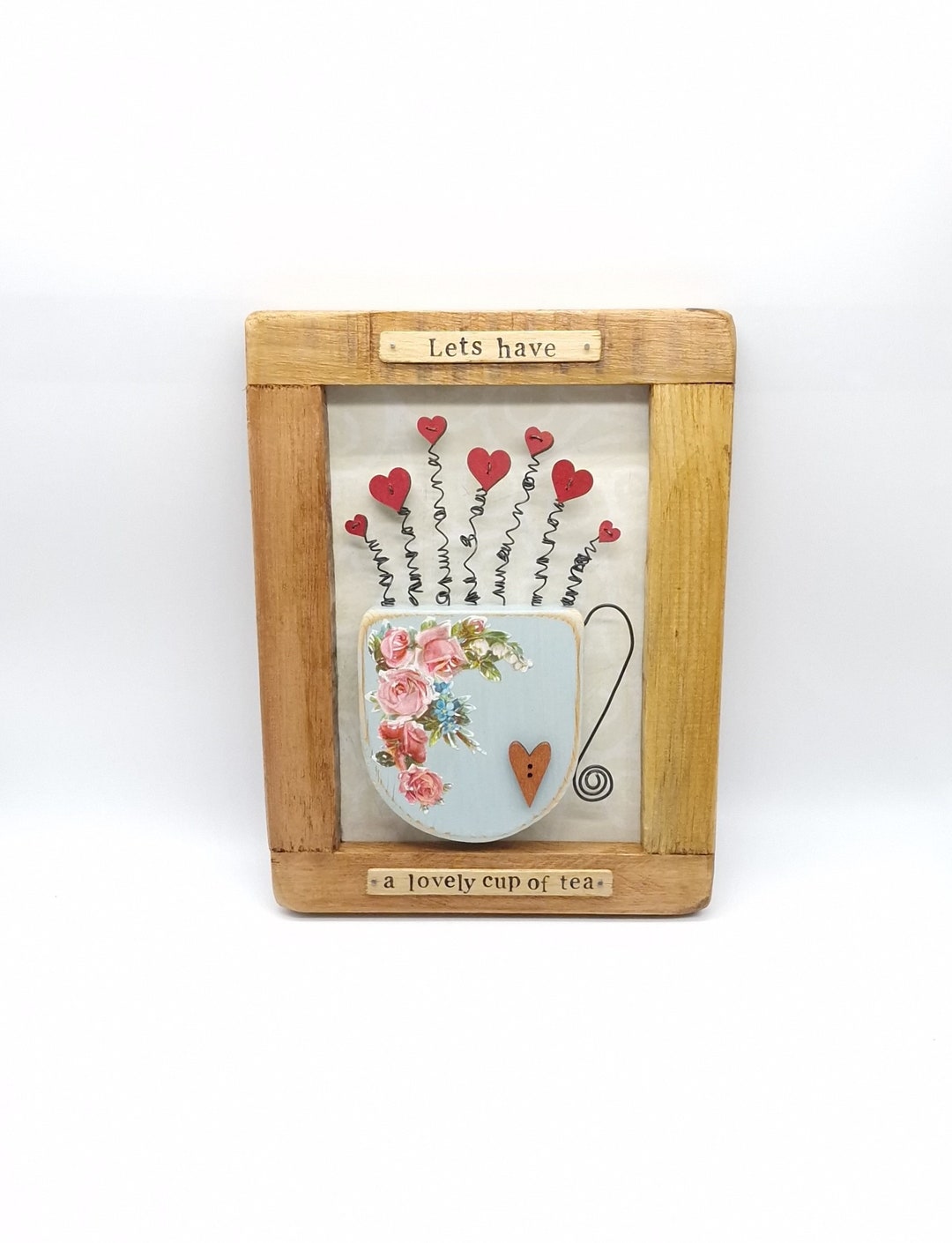 Rustic Wooden Frame With Tea Cup and Hearts. Lets Have a Lovely Cup of ...