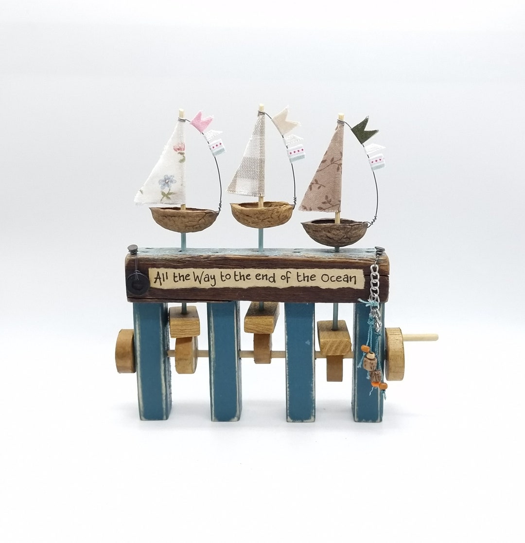 Whimsical Handcrafted Automaton With Moving Walnut Shell Boats ...