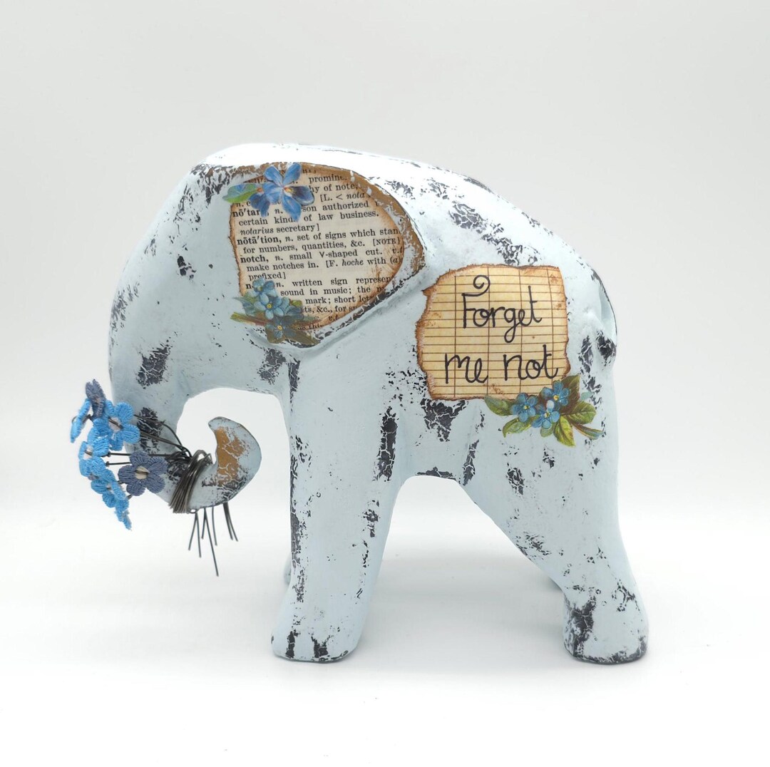 Wooden Elephant With Forget-me-not Flowers. Light Duck Egg Blue ...