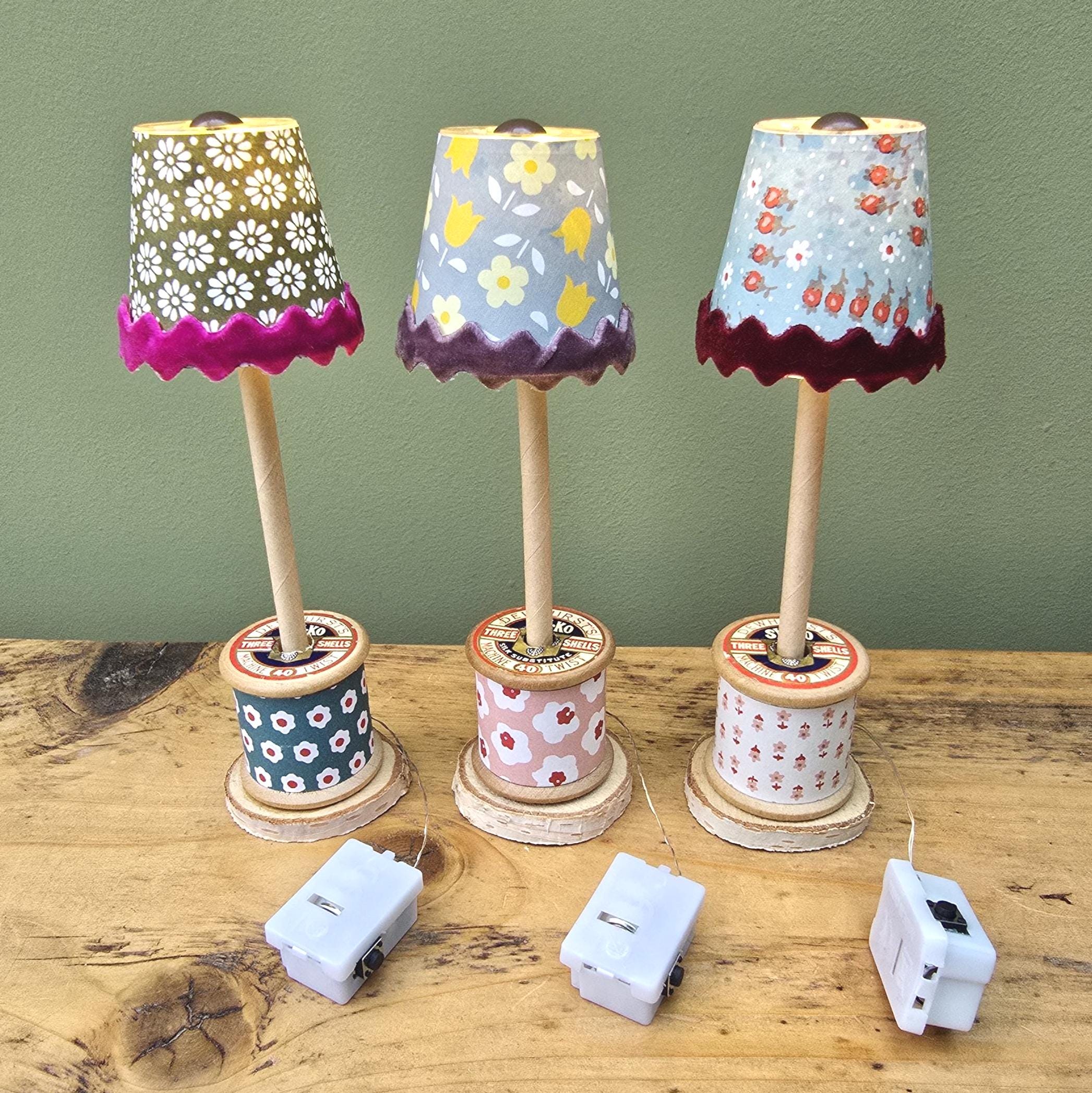 Handmade Miniature Table Lamp With Vintage Wooden Bobbin Base, Fairy ...