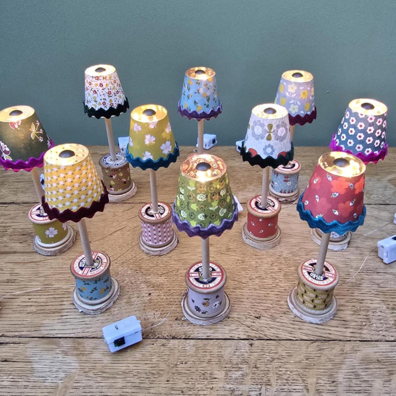 Handmade Miniature Table Lamp With Vintage Wooden Bobbin Base, Fairy ...