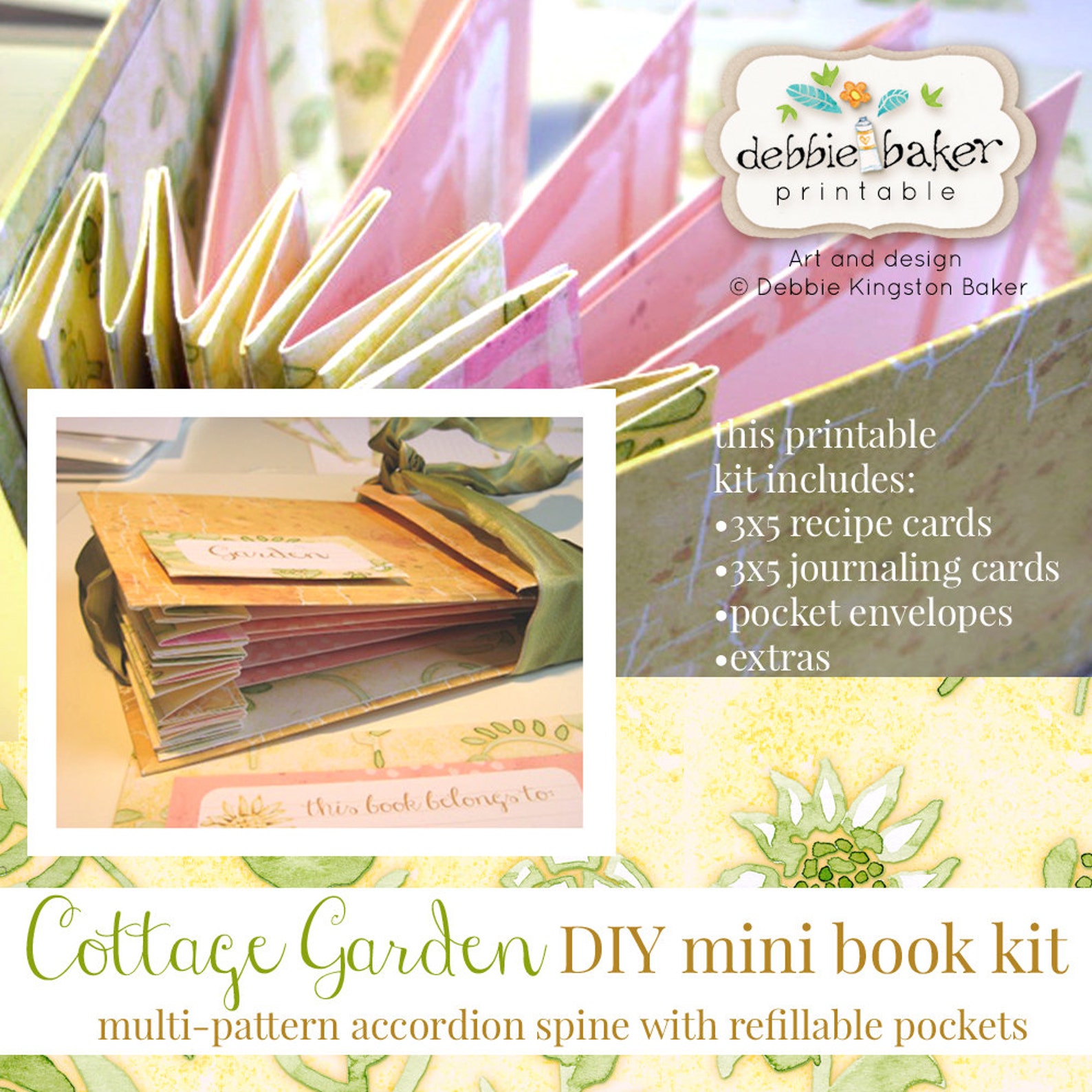 DIY Accordion Spine Mini Book Kit, Garden or Recipe Theme,finished 4 7/ ...