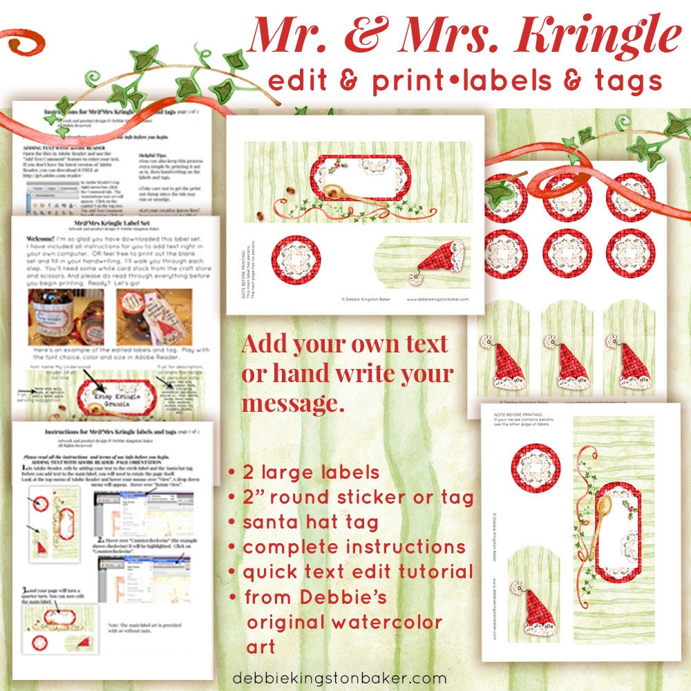 Christmas Gift Labels and Tags Set, Editable Printable, Green Stripe ...