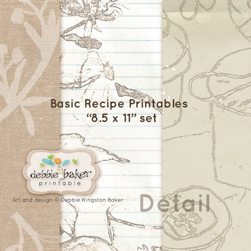 Basic Recipes Set, 8.5 X 11 Pages, Digital Download, Includes 2 Cover ...