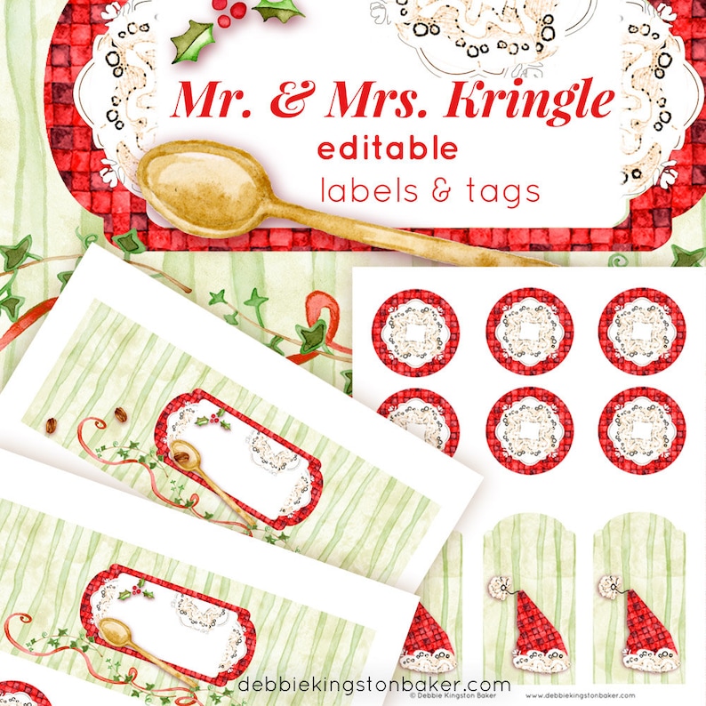 Christmas Gift Labels and Tags Set, Editable Printable, Green Stripe ...