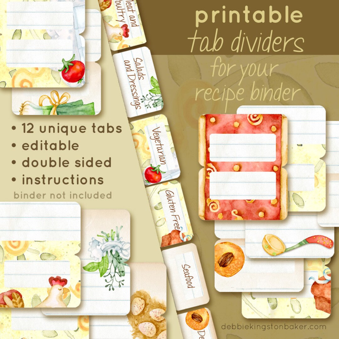 DIY Editable Keepsake Recipe Tabs Set of 12, Coordinates With Keepsake ...