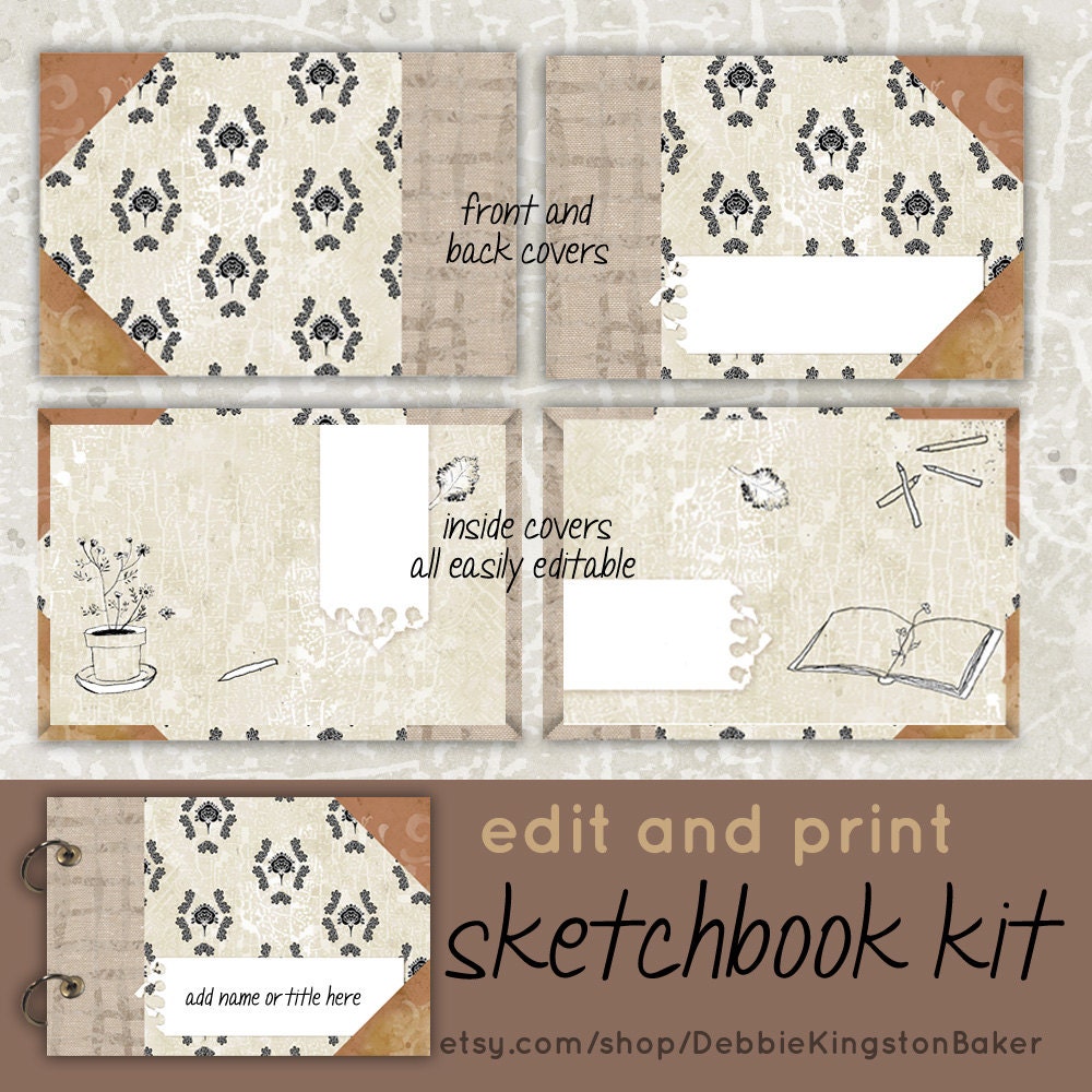 Printable Mini Sketchbook Kit Earth Tones 5x7in. Editable Journaling ...