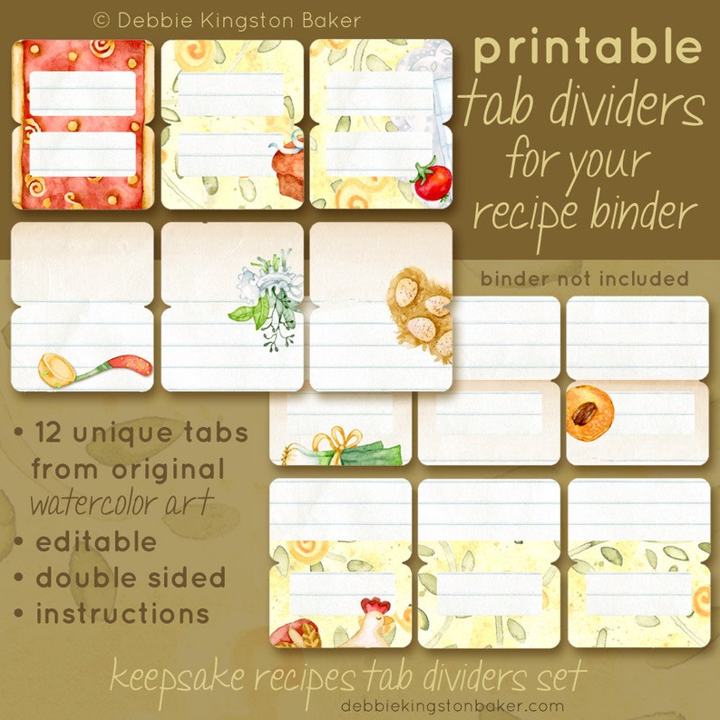 DIY Editable Keepsake Recipe Tabs Set of 12, Coordinates With Keepsake ...