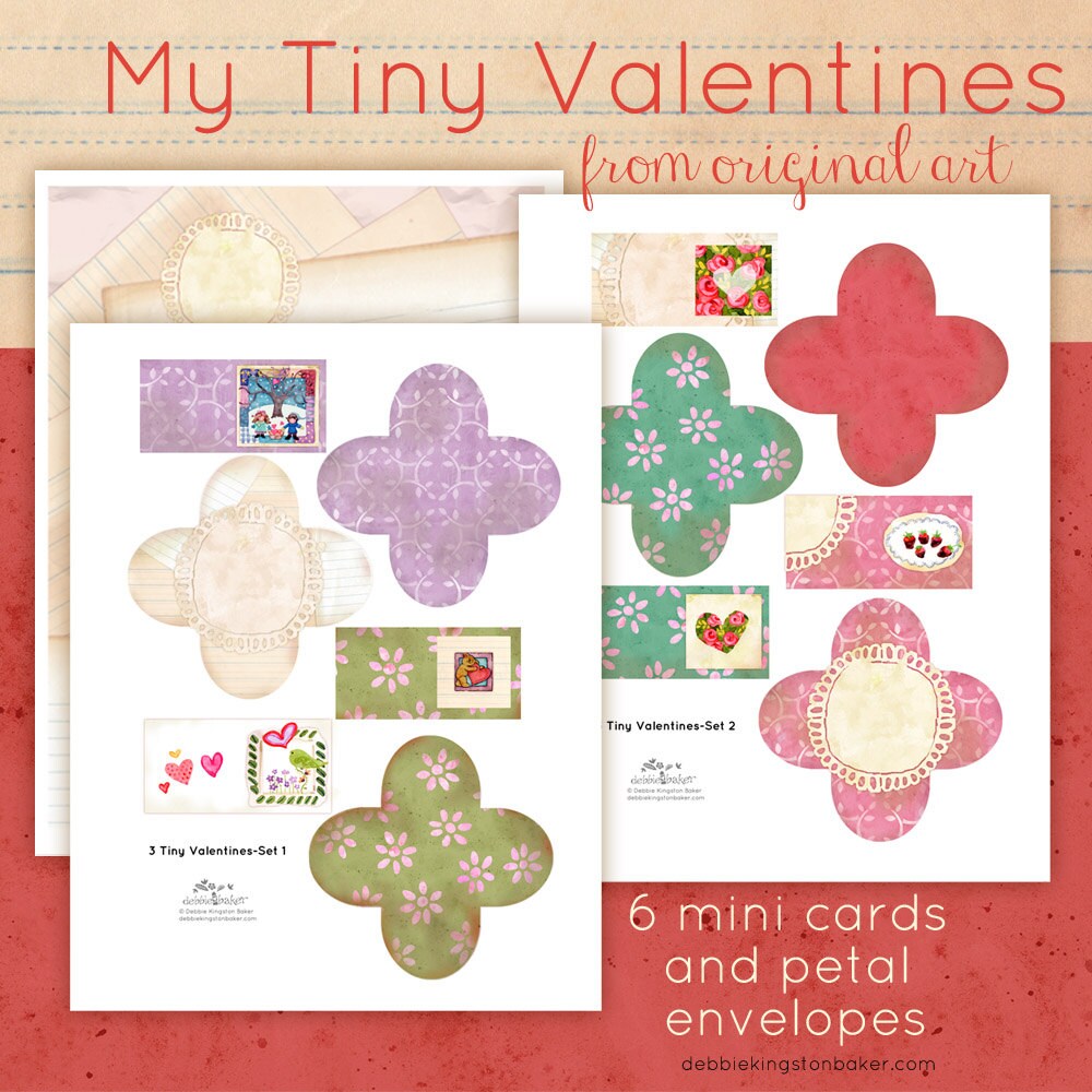 6 Mini Valentines Printables 1.5 Inch Square Bi-fold With Mix and Match ...