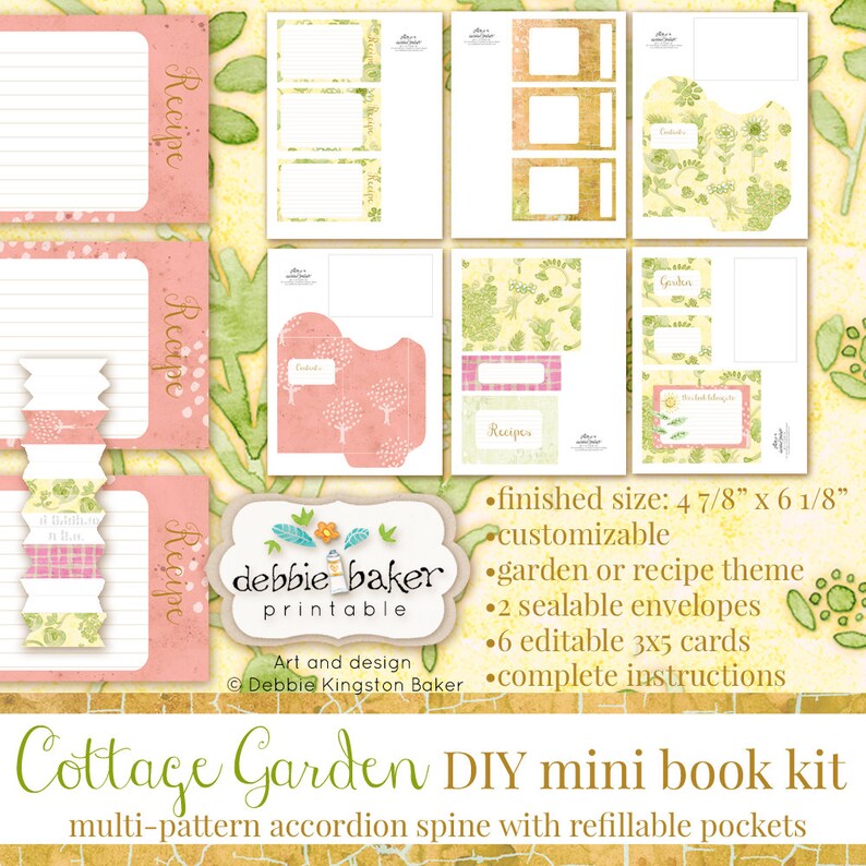 DIY Accordion Spine Mini Book Kit, Garden or Recipe Theme,finished 4 7/ ...
