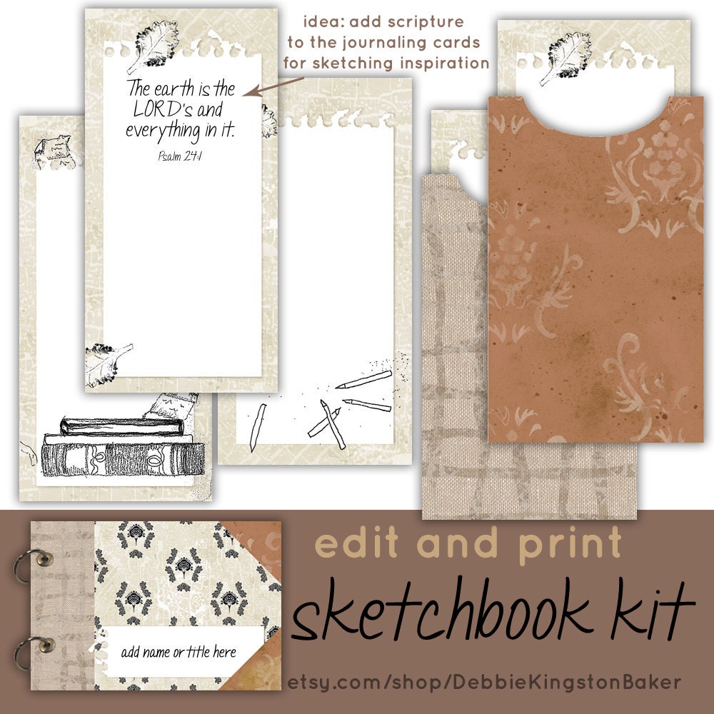 Printable Mini Sketchbook Kit Earth Tones 5x7in. Editable Journaling ...