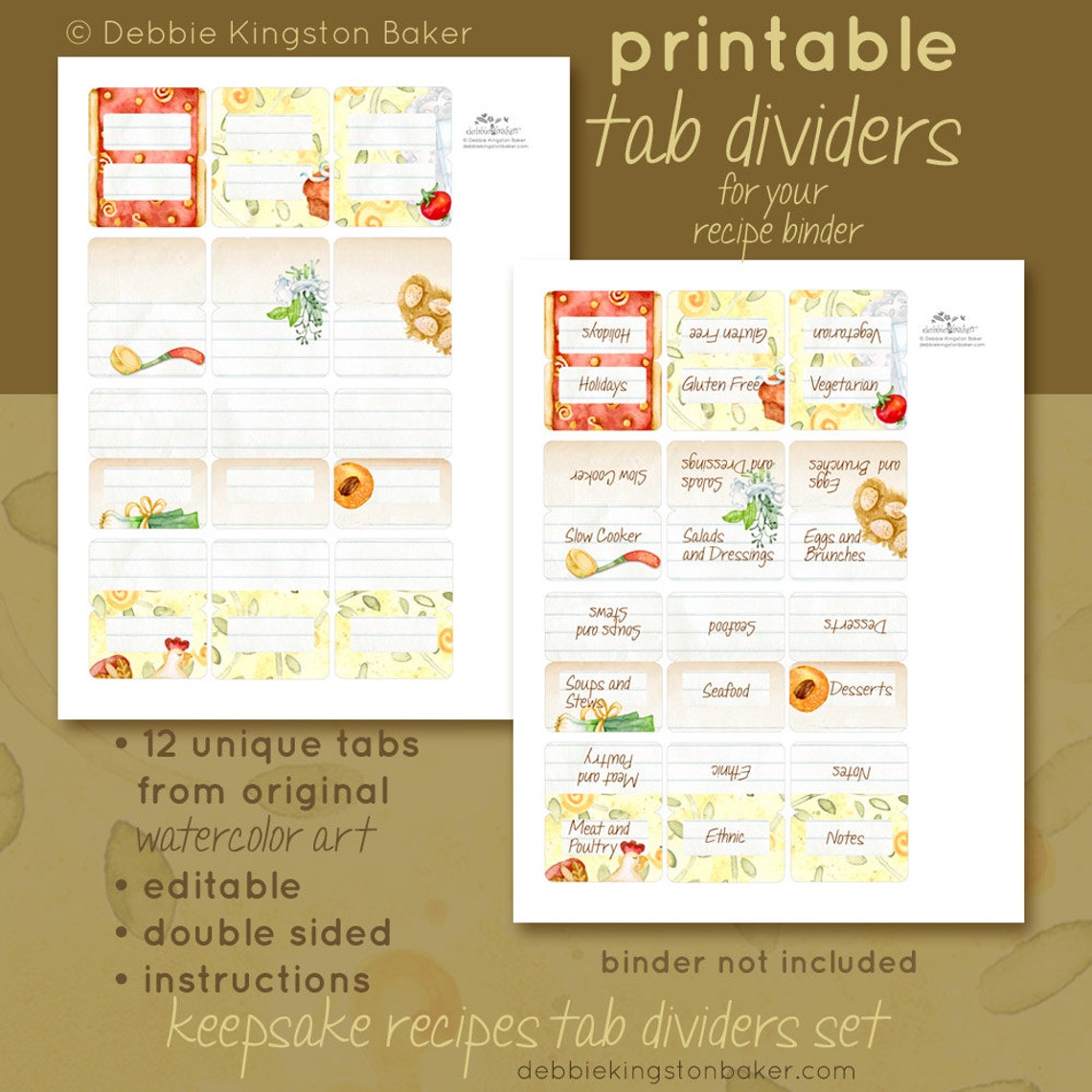 DIY Editable Keepsake Recipe Tabs Set of 12, Coordinates With Keepsake ...