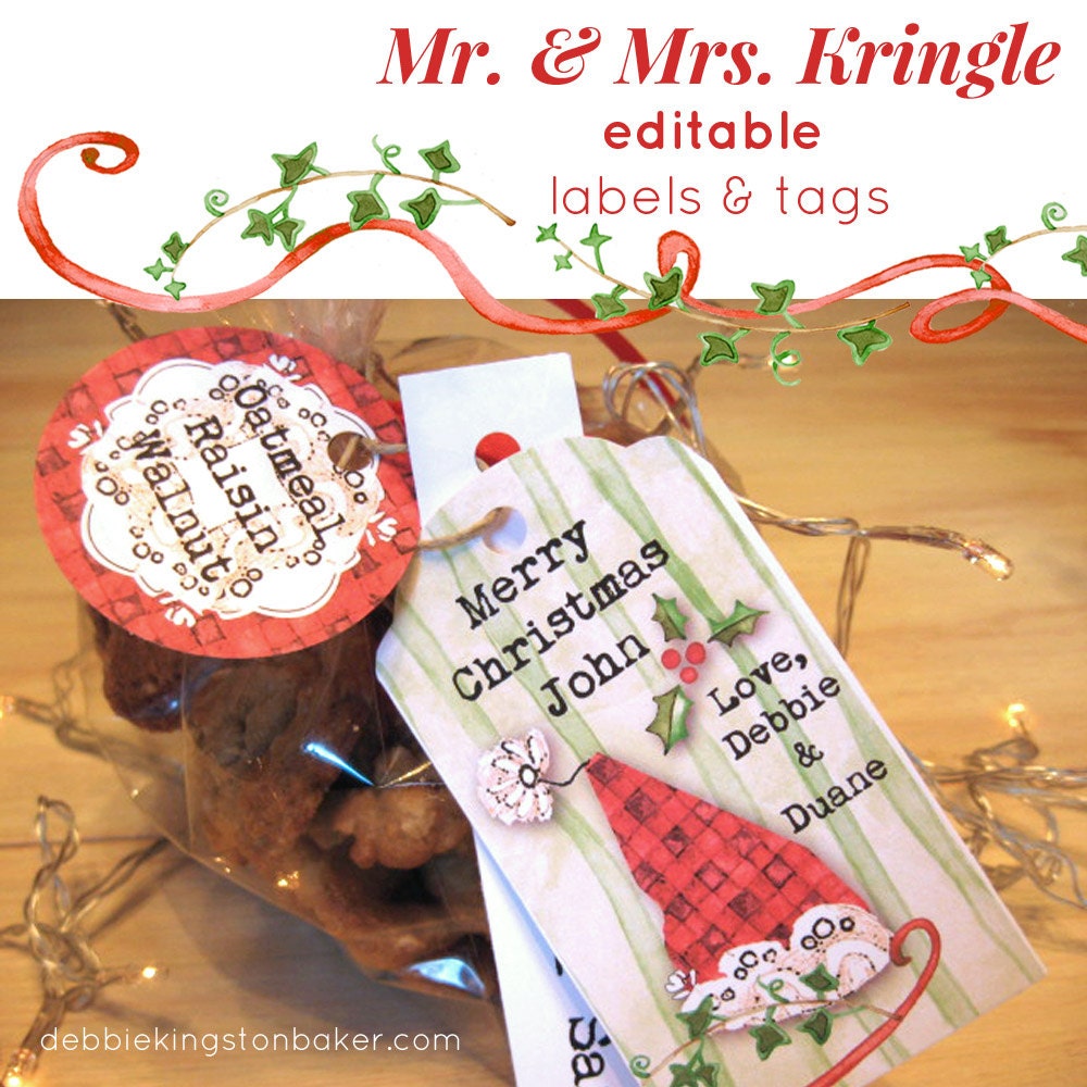 Christmas Gift Labels and Tags Set, Editable Printable, Green Stripe ...