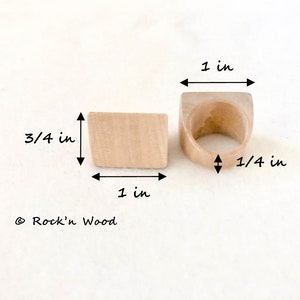 3 Unfinished Wooden Finger Rings - Large Flat Top - Many Sizes to ...