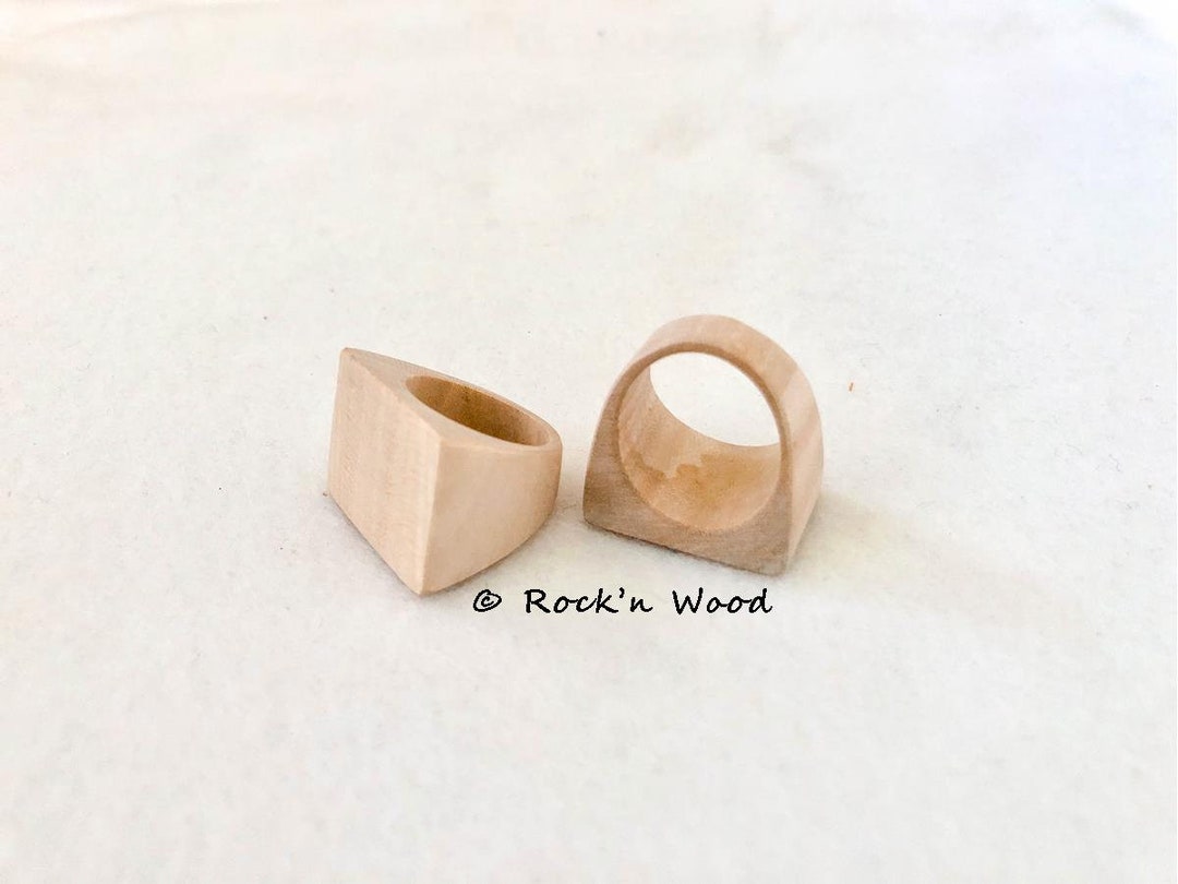 3 Unfinished Wooden Finger Rings - Large Flat Top - Many Sizes to ...