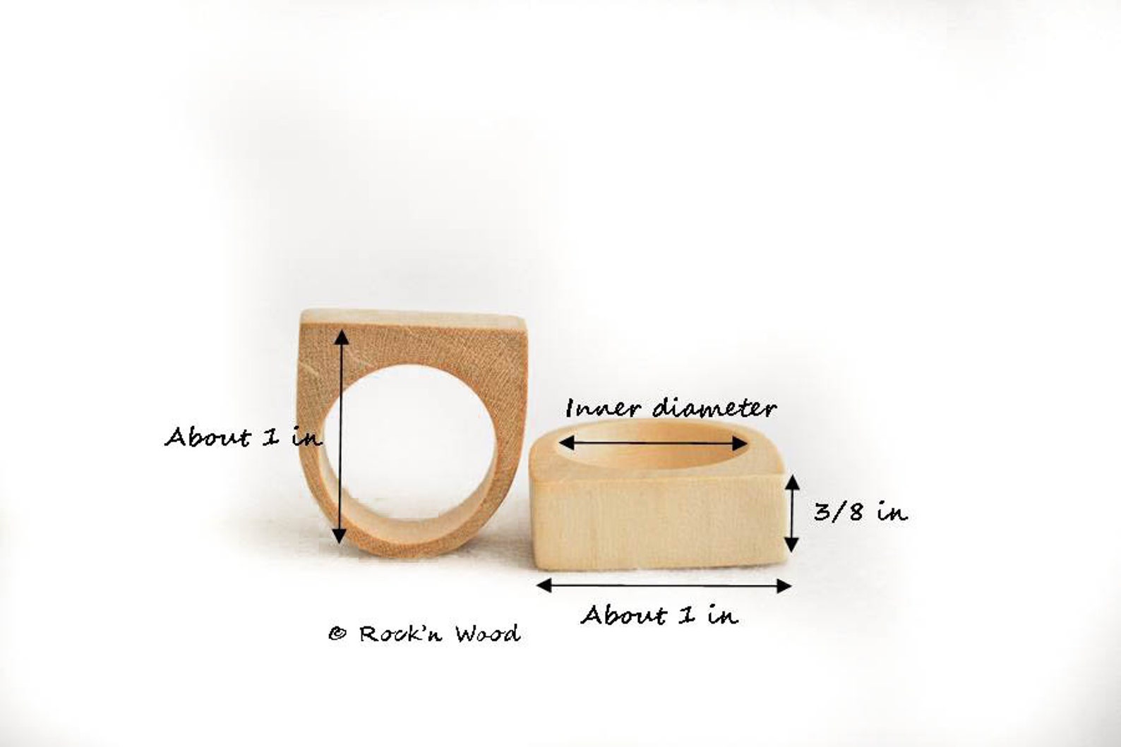 3 Unfinished Wooden Finger Rings - Flat Top - Many Sizes to Choose From ...