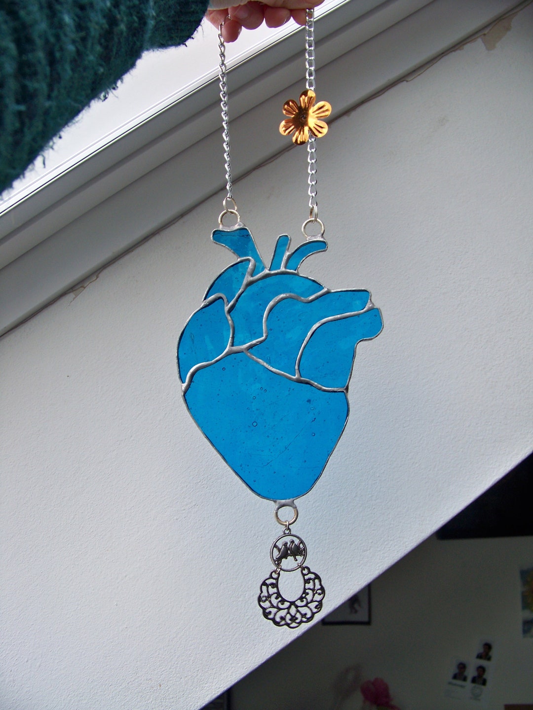 Stained Glass Window Anatomical Heart Blue Decorative Piece - Etsy