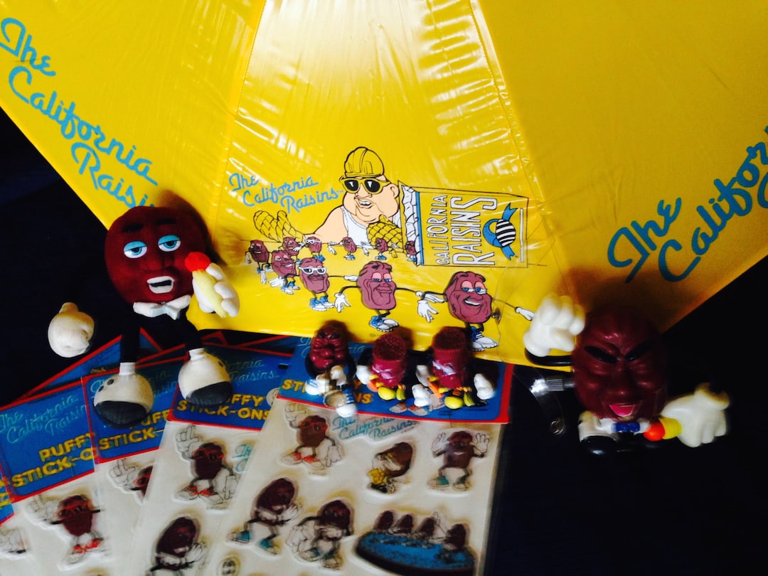 California Raisins, Umbrella, Puffy Stickers, Wind up Toy, Posable ...