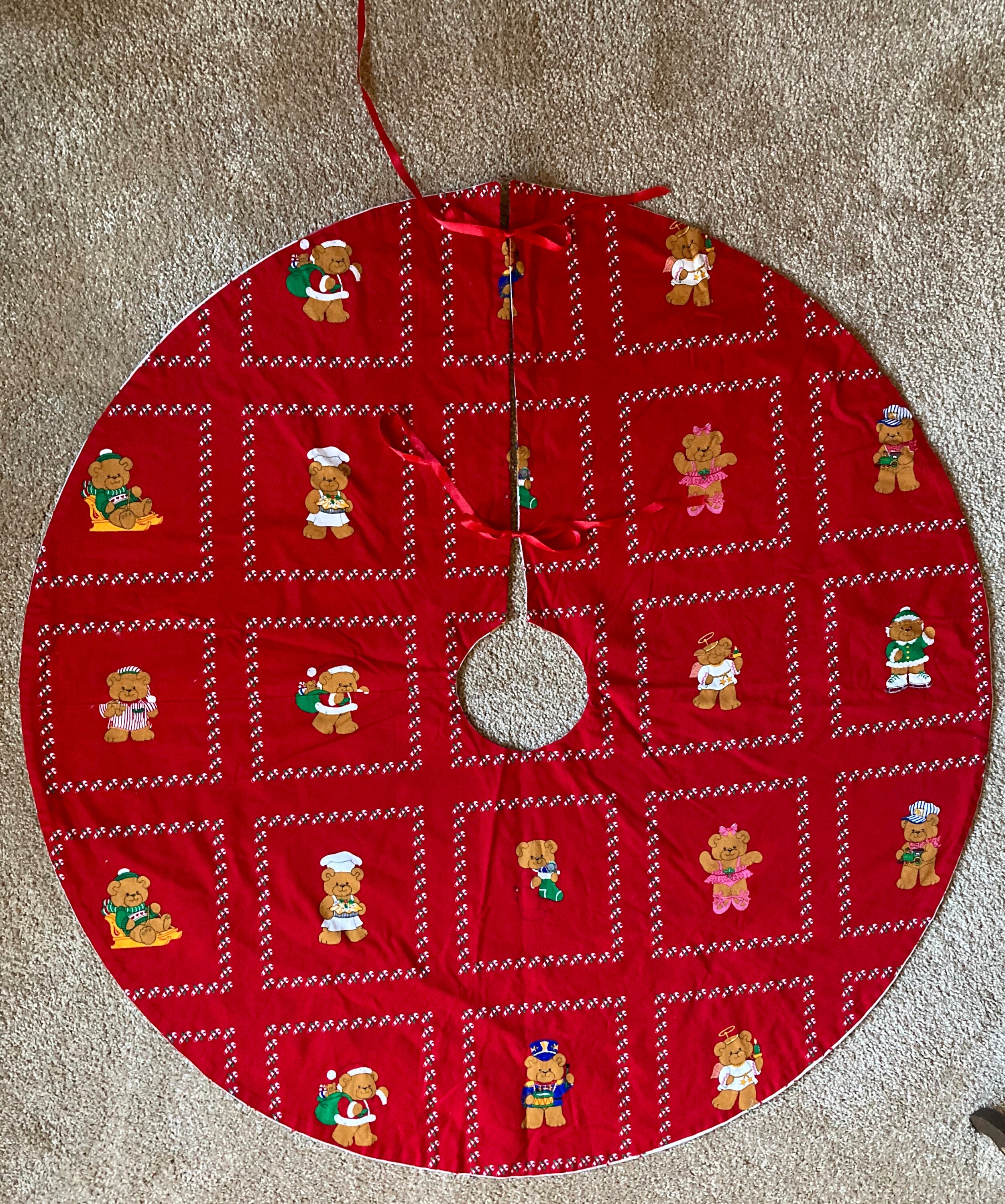 Teddy Bear or Mice & Hearts Tree Skirts, Handmade, Red and White ...