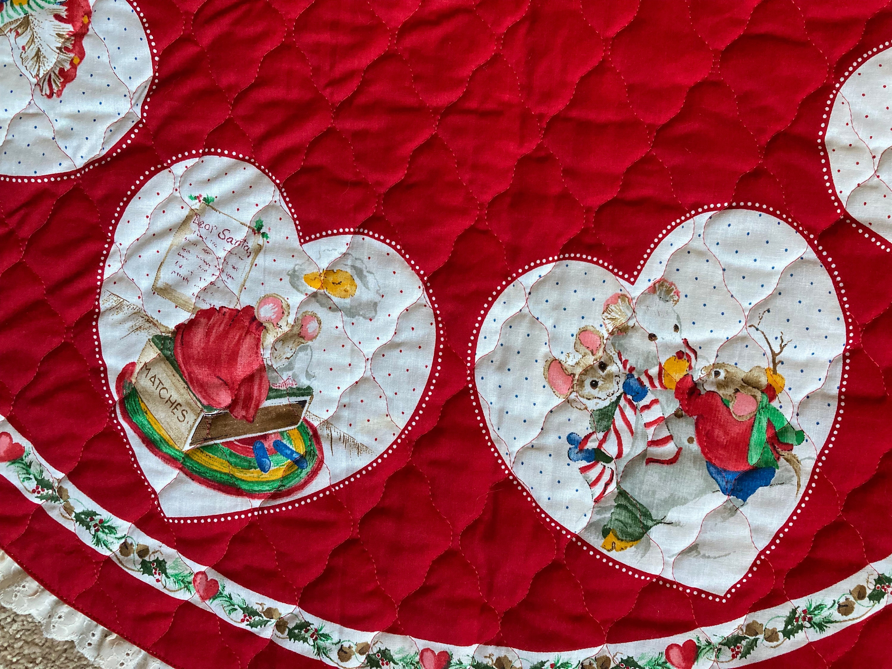 Teddy Bear or Mice & Hearts Tree Skirts, Handmade, Red and White ...
