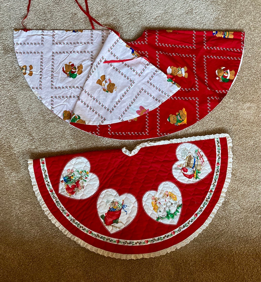 Teddy Bear or Mice & Hearts Tree Skirts, Handmade, Red and White ...