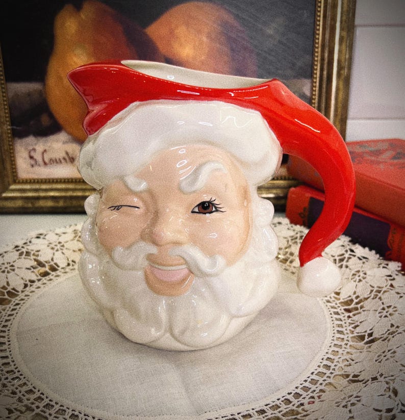 Vintage Jamar Mallory Winking Santa Pitcher – Ceramic Holiday Serveware ...
