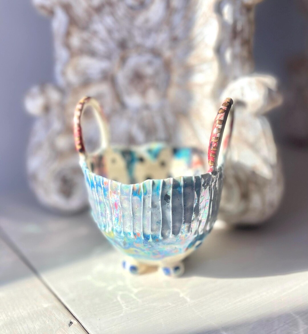 Handmade Pottery Bowl With Handles. Clay Art Bowl Gift for Housewarming ...