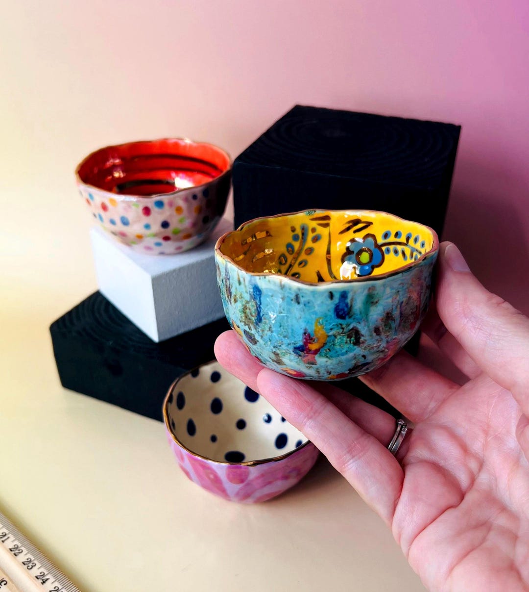 Handmade Pinch Pots Trio of Hand Pinched Clay Bowls. Hand Painted ...