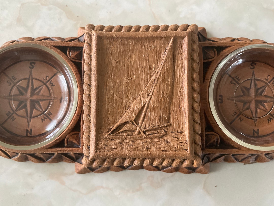 Barwood Nautical Mid Century Desk Set / Faux Carved Wood Sailboat ...