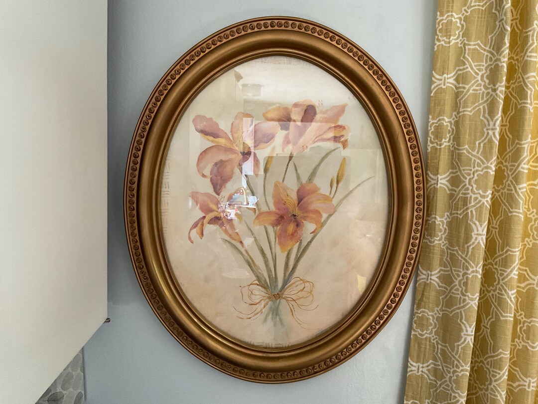 1984 Syroco Large Oval Picture Frame With Glass Gold Tone Molded Oval ...