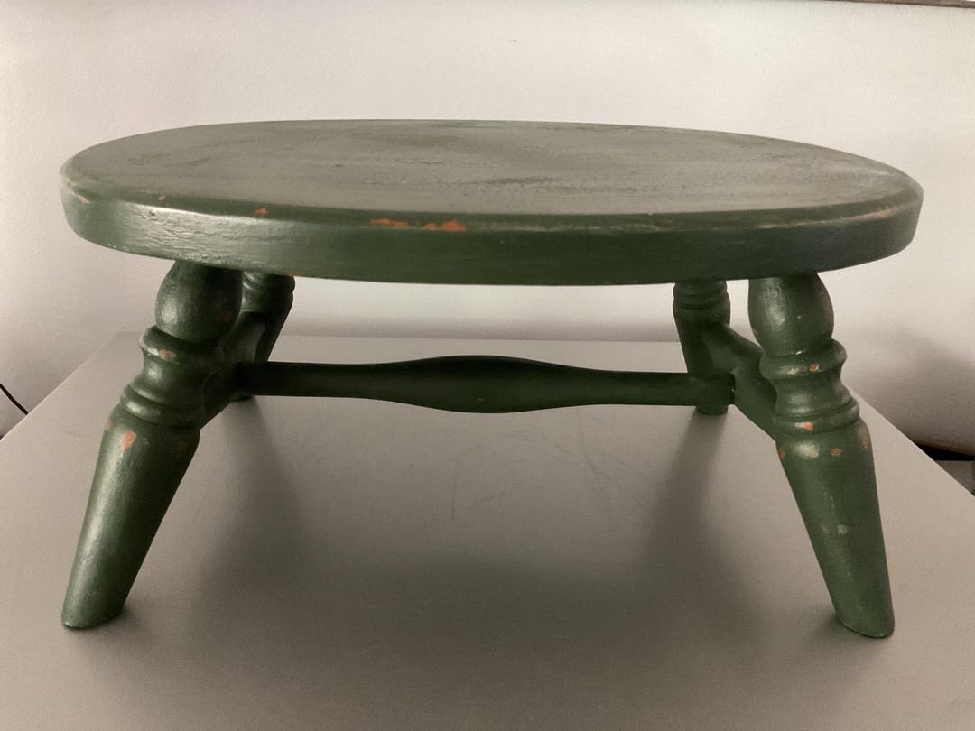 Oval Wood Footstool Makeover Vtg Colonial Stool Cottage Rustic Modern ...