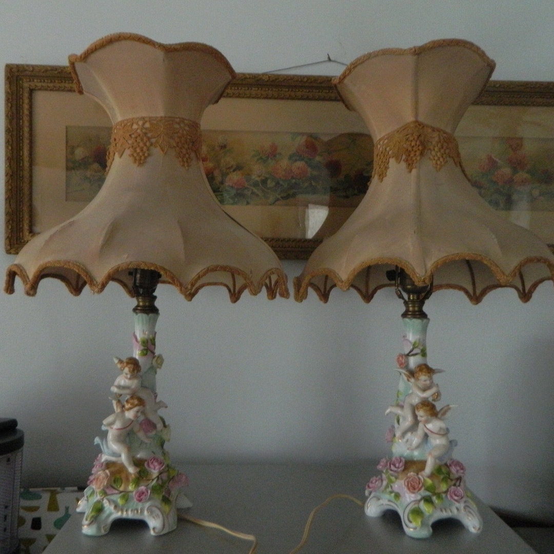 Cherub Angels Table Lamps / Ceramic Porcelain Table Lamp Pair / Rococo ...