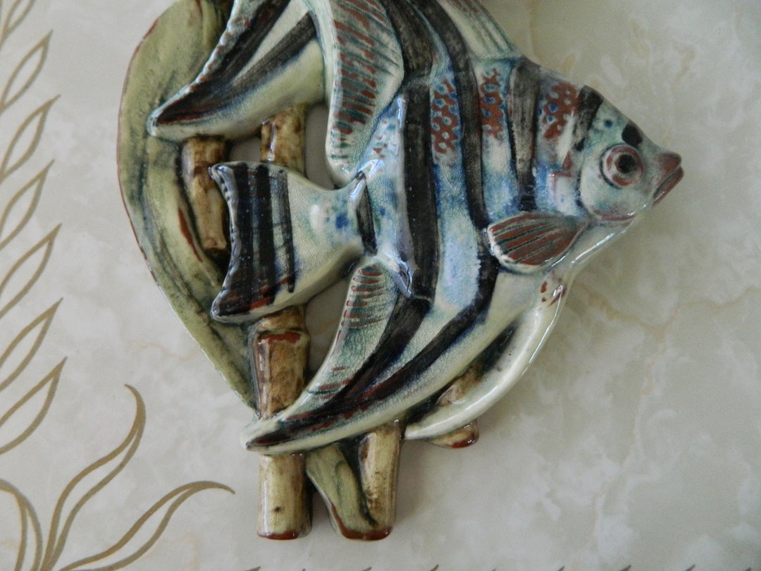 Angelfish Ceramic Glazed Red Clay Pottery 3D Wall Decor / Angel Fish ...