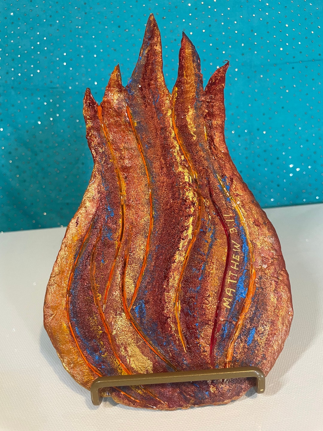 Handmade Clay Flat Sculpture of the Holy Fire Spirit Paint on Canvas ...