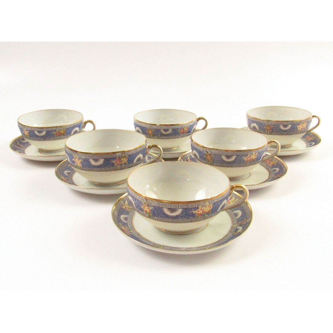 Vintage Delicate China Hand Painted Set of Six Teacups and Saucers ...