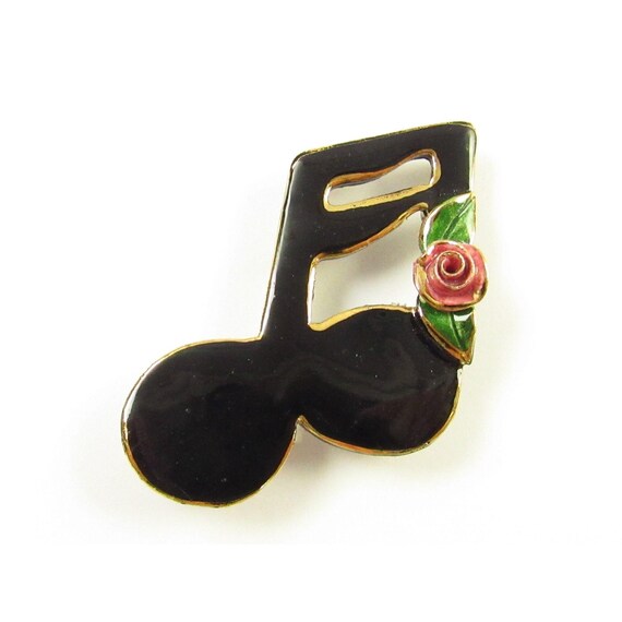 Artisan Crafted Musical Note with Rose Ceramic Brooch… - Gem