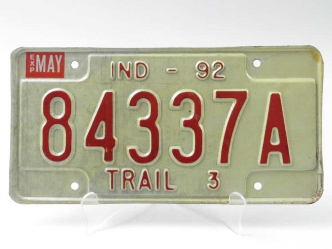 1992 Indiana Trailer License Plate, Craft Supply, Wall Decor, Art ...