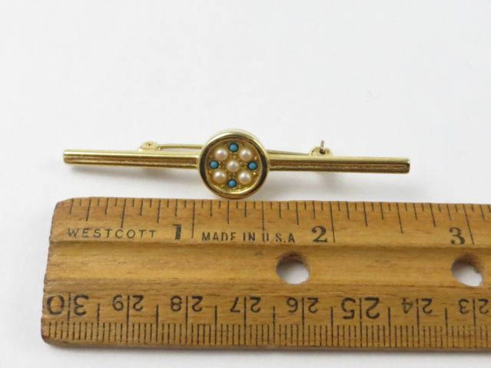 Sphinx Bar Brooch, Seed Pearl and Faux Turquoise Accents MM359X - Etsy